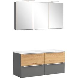 Welltime Badm&ouml;bel-Set &raquo;TRIENT, Set: Spiegelschrank und Waschtisch&laquo; 2 Stk. tlg. grau MDF B/H/T: 120cmcm x 200cmcm x 47cmcm