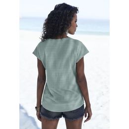 Vivance Kurzarmshirt 'mit dekorativem H&auml;keleinsatz' gr&uuml;n Gr. 32/34 f&uuml;r Damen. Mit Rundhals. Normal. Nachhaltig.