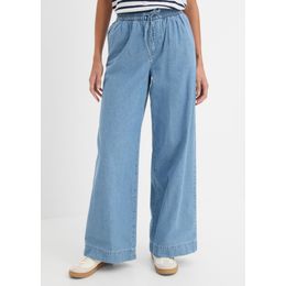 bonprix Damen Weite Jeans, blau, Gr. 36, Obermaterial: 100% Baumwolle, Jeans, mit Gummibund, Loose Fit, aus reiner Baumwolle
