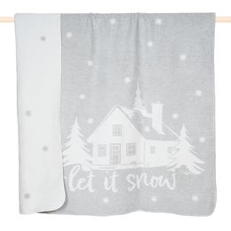 Pad Wohndecke &raquo;LETITSNOW&laquo; Verspieltes Schnee-Design f&uuml;r unbeschwerte Winterfreude grau Baumwolle, Polyacryl B/L: 150cm x 200cm