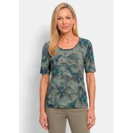 GOLDNER Sommershirt aus pflegeleichtem Viskose-Jersey in khaki / petrol / gemustert | Gr.: 50