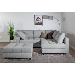 Collection AB Ecksofa &raquo;Toni L-Form, 2 tlg. Set Sofa und Hocker, B: 215 cm&laquo; mit Schlaffunktion, Liegefl&auml;che 190x178cm, Federkern, 2 Zierkissen silber 