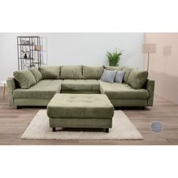 Collection AB Wohnlandschaft &raquo;Toni U-Form, B: 298 cm, Liegefl. 282x178cm&laquo; Set: Sofa & Hocker, 3 Zierkissen, Federkern gr&uuml;n 100%Polyester B/H/T: 298cm 
