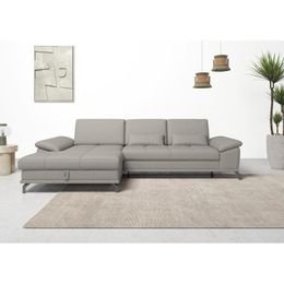 OTTO home Ecksofa &raquo;Costello L-Form, B: 301cm, Sitztiefen & Armteilverstellung, Federkern&laquo; 3 Nierenkissen, optional Schlaffunktion & Bettkasten grau 