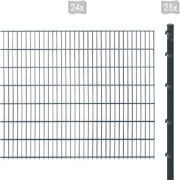 Arvotec Doppelstabmattenzaun &raquo;ESSENTIAL 143 zum Einbetonieren&laquo; Zaunh&ouml;he 143 cm, Zaunl&auml;nge 2 - 60 m grau Kunststoff, Stahl H/L: 143cm x 48m, Pfosten: 25 Stk.