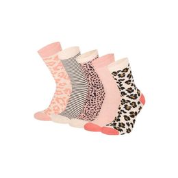 Yuhu M&auml;dchen Socken 5er Pack mit Tiergesichtern Motivsocken in Rosa | Gr.: 35-38