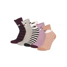 Yuhu M&auml;dchen Socken 5er Pack mit Tiergesichtern Motivsocken in Lila | Gr.: 23-26