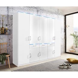 Priess Kleiderschrank wahlweise mit Kranzbeleuchtung wei&szlig; Holzwerkstoff B/H/T: 230cm x 193cm x 55cm, Schubladen: 3 Stk. mit Kranzbeleuchtung