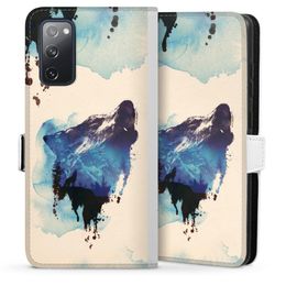 DeinDesign Galaxy S20 FE 5G Handy Klapph&uuml;lle Handyh&uuml;lle aus Kunst Leder wei&szlig; Flip Case Graphic Wolf Illusion Sideflip mit Lasche