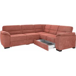 Sit & More sit&more Ecksofa &raquo;Montego L-Form, B: 256 cm, gro&szlig;e Stoffauswahl, Komfort Sitzh&ouml;he 46cm&laquo; wahlweise mit Schlaffunktion und Schubkasten orange Luxus-