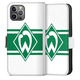 DeinDesign iPhone 12 Pro Handy Klapph&uuml;lle Handyh&uuml;lle aus Kunst Leder wei&szlig; Flip Case Sv Werder Bremen Official Licensed Product Logo Sideflip mit Lasche