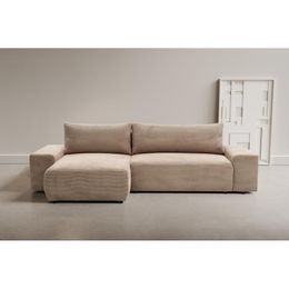 WERK2 Ecksofa &raquo;Amsterdam 300 x 150 cm modern und bequem&laquo; Cord, L-Form, XXL, Schlaffunktion, Bettkasten beige 90% Polyester, 10% Nylon B/H/T: 300cm x 