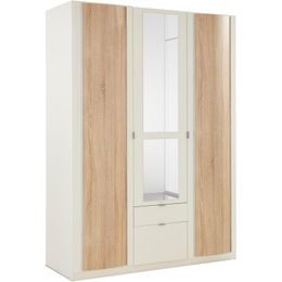 Priess Kleiderschrank mit gerundeten Elementen auf den Au&szlig;ent&uuml;ren wei&szlig; Holzwerkstoff B/H/T: 140cm x 193cm x 54cm, Schubladen: 2 Stk. T&uuml;ren: 3 Stk.