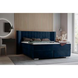 Home Affaire Boxspringbett &raquo;Piazza&laquo; mit Steppung und Kopfteil mit seitlichen Fl&uuml;geln blau Strukturstoff-Bezug (100% Polyester);Samtvelours (100% 