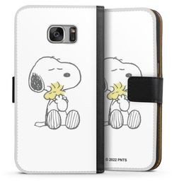 DeinDesign Galaxy S7 Handy Klapph&uuml;lle Handyh&uuml;lle aus Kunst Leder schwarz Flip Case Snoopy Love Peanuts Sideflip mit langer Lasche