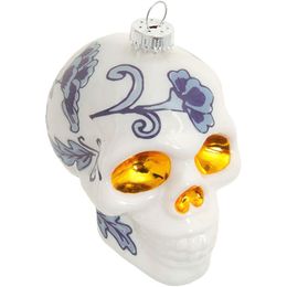 Weihnachtsbaumkugel &raquo;Baumschmuck Totenkopf Chinoiserie wei&szlig; 10cm&laquo; Dekoriert mit Liebe zum Detail Glas 10cm