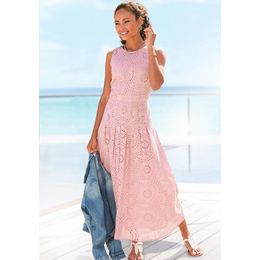 Buffalo Spitzenkleid 'in Maxil&auml;nge mit modischer Lochstickerei' violett Gr. 40 f&uuml;r Damen. Rundhals und Spitzenband. Figurumspielend. Nachhaltig.