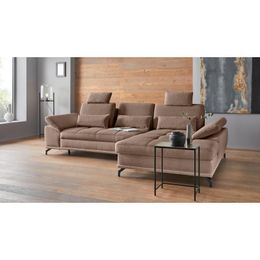OTTO home Ecksofa &raquo;Costello L-Form, B: 301cm, Sitztiefen & Armteilverstellung, Federkern&laquo; 3 Nierenkissen, optional Schlaffunktion & Bettkasten braun 