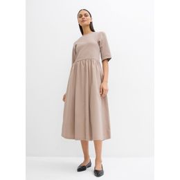 bonprix Damen Midikleid, beige, Gr. 42, Obermaterial: 100% Baumwolle. Unterteil: 100% Baumwolle, Kleider, aus Baumwolle, A-Linien-Passform,