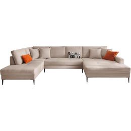 OTTO home Wohnlandschaft &raquo;Summer&laquo; U-Form, B: 360cm in Cord & Struktur beige B/H/T: 360cm x 86cm x 195,5cm, Cord, Ottomane links Recamiere rechts, ohne