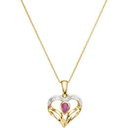 Firetti Damen Kette mit Anh&auml;nger &raquo;Schmuck Geschenk Gold 375 Halsschmuck Halskette Goldkette Herz&laquo; mit Rubin bunt Gelbgold 375, L: 45 B: 0,9mm