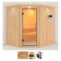 Karibu Sauna &raquo;Laila&laquo; Set, Ofen 3,6 kW externe Strg.easy beige Saunaofen, externe Steuerung, 3,6 kW
