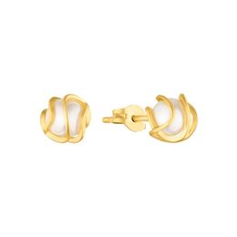 Amor Damen Paar Ohrstecker &raquo;, 2013637&laquo; Made in Germany - mit Wachsperle wei&szlig; Gelbgold 375 Perlen