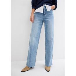 bonprix Damen Weite Jeans, blau, Gr. 44, Denim/Jeans, Obermaterial: 99% Baumwolle, 1% Elasthan, Jeans, Loose Fit, High Waist, mit Elasthan, aus