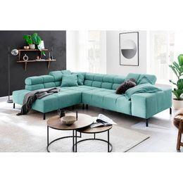 Home Affaire Ecksofa &raquo;Ancona New, wahlweise motorische Sitztiefenverstellung, auch in Cord&laquo; feine Steppung, mit Kopfteilverstellung, 3 Zierkissen, L-