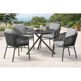 Destiny Garten-Essgruppe &raquo;LUCCA BARLETTA 2 Se + Tisch &Oslash; 110x75cm, anthrazit&laquo; Set, 10 Stk. tlg. Aluminium, Olefin-Rope, HPL grau Aluminium, Polyester Polyester