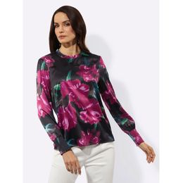 CR&Eacute;ATION L creation L Satin-Bluse in schwarz-malve-bedruckt | Gr.: 40