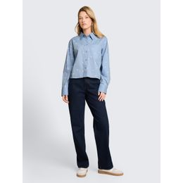 Damen Hemdbluse, blau, Gr. XS, Tom Tailor Denim, bestickt, Web, Obermaterial: 100% Baumwolle, Blusen, mit Allover-Stickereien