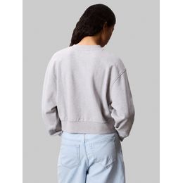 Damen Sweatshirt "FRENCH TERRY WOVEN LABEL CREW"bc06 grau heather, Gr. XS, Calvin Klein Jeans, meliert, Sweatware, Obermaterial: 100% Baumwolle,