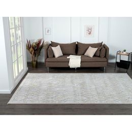 MyFlair Teppich &raquo;My Floor, LAGERR&Auml;UMUNG&laquo; rechteckig 10 mm H&ouml;he Kurzflor, Retro-Style, mit Fransen, besonders weich durch Microfaser beige Polyester B : 200cm 