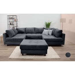 Collection AB Wohnlandschaft &raquo;Toni U-Form, B: 298 cm, Liegefl. 282x178cm&laquo; Set 2tlg. Sofa + Hocker, mit Schlaffunktion, Federkern, 3 Zierkissen grau 