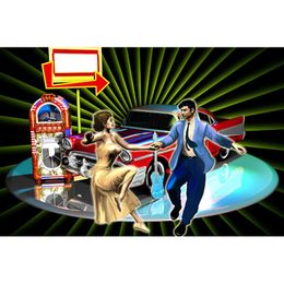 papermoon Fototapete &raquo;Mann und Frau tanzen vor Auto&laquo; bunt Vlies B/L: 4m x 2,6m, Bahnen: 8 Stk.