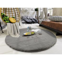OCI DIE TEPPICHMARKE Hochflor-Teppich &raquo;ALISSA, Fell Haptik&laquo; rund 38 mm H&ouml;he Kuschelig softer weicher Flor, Kaninchen Fell Haptik, getuftet grau 