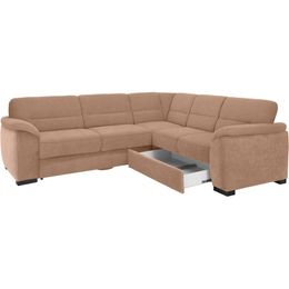 Sit & More sit&more Ecksofa &raquo;Montego L-Form, B: 256 cm, gro&szlig;e Stoffauswahl, Komfort Sitzh&ouml;he 46cm&laquo; wahlweise mit Schlaffunktion und Schubkasten braun Luxus-