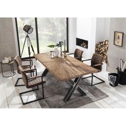 Sit Esstisch &raquo;Skopje Recyceltes Teakholz mit Sonnen-Design & X-Gestell aus Metall&laquo; Massives Teakholz trifft markantes X-Gestell beige B/H/T: 180cm