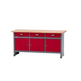K&uuml;pper K&uuml;pper Werkbank mit 3 T&uuml;ren und 3 Schubladen dunkelrot 170 x 84 x 60 cm