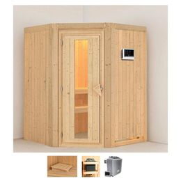 Karibu Sauna &raquo;Larin&laquo; Set, Ofen 9 KW externe Strg easy beige Saunaofen, externe Steuerung, 9 kW