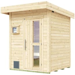 Weka Saunahaus &raquo;Saunahaus NAANTALI&laquo; aus Blockbohlen, extrahohe T&uuml;r beige Saunaofen, externe Steuerung, 9 kW