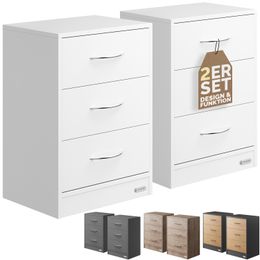 Casaria Nachttisch Eloise 2er-Set Wei&szlig; 54x39x28cm LED