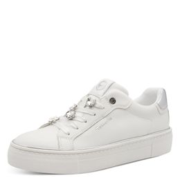 Tamaris Damen Slip-On Sneaker, Gr. 37wei&szlig;, silberfarben, Lederimitat, unifarben mit Farbeinsatz, Schuhe, Freizeitschuh, Halbschuh, Slipper in veganer