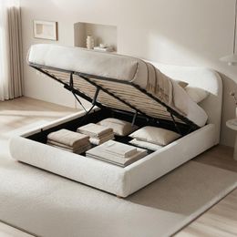CLP Polsterbett mit Stauraum Maido, Bettgestell f&uuml;r Matratzen, Lattenrost mit Lift-Mechanismus, Doppelbett mit Teddystoff, bis 300 kg
