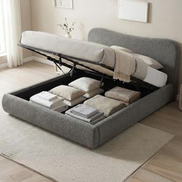 CLP Polsterbett mit Stauraum Maido, Bettgestell f&uuml;r Matratzen, Lattenrost mit Lift-Mechanismus, Doppelbett mit Teddystoff, bis 300 kg