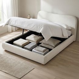 CLP Polsterbett mit Stauraum Maido, Bettgestell f&uuml;r Matratzen, Lattenrost mit Lift-Mechanismus, Doppelbett mit Teddystoff, bis 300 kg