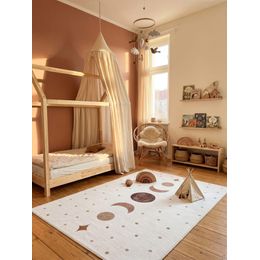 KADIMA DESIGN Kinderteppich Dinosaurier Waschbar Rutschfest Spielteppich in Creme | Gr.: 140 x 200 cm