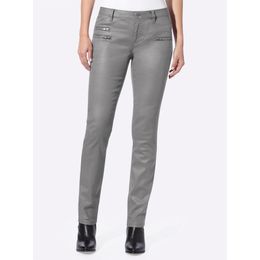 Heine Damen R&ouml;hrenhose, grau, Gr. 34, unifarben, 98% Baumwolle, 2% Elasthan, Beschichtung:100% Polyurethan, Hosen