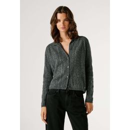 Pepe Jeans Damen Strickpullover "cardigan ELAINE CARDIGAN", grau, Gr. S, 81% Polyester, 7% Acryl, 7% Polyamid, 5% Wolle, Pullover